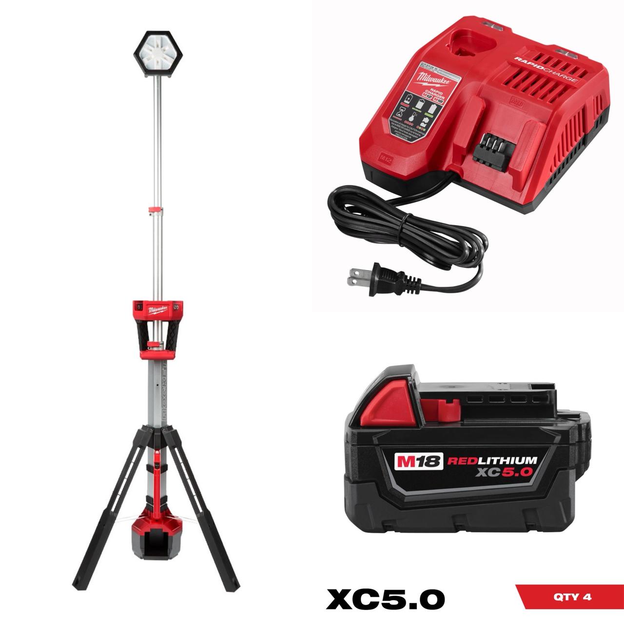 KIT FOCO LED TRIPODE M18 MILWAUKEE+BATERÍA 5.0 AH 18V+CARGADOR DOBLE ...